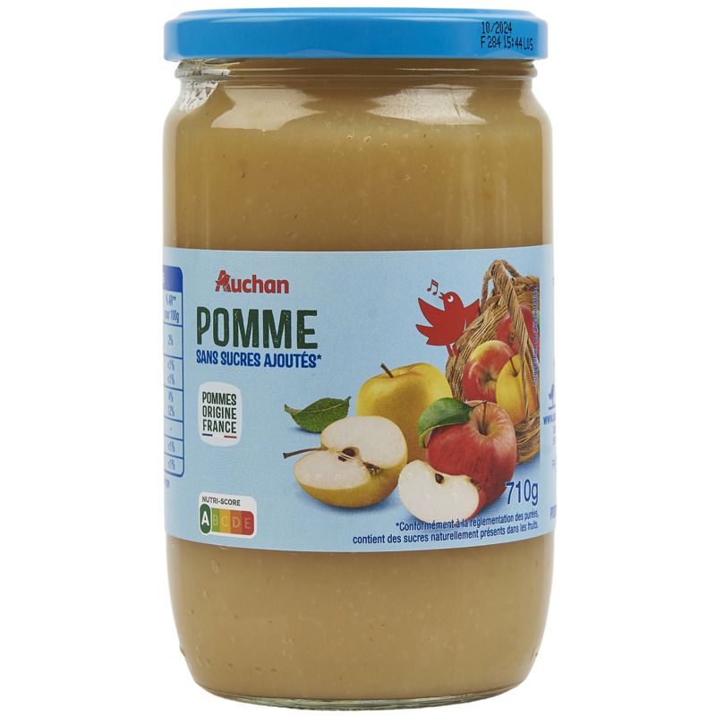 AUCHAN Purée de fruits à la pomme sans sucres ajoutés, en bocal 710g