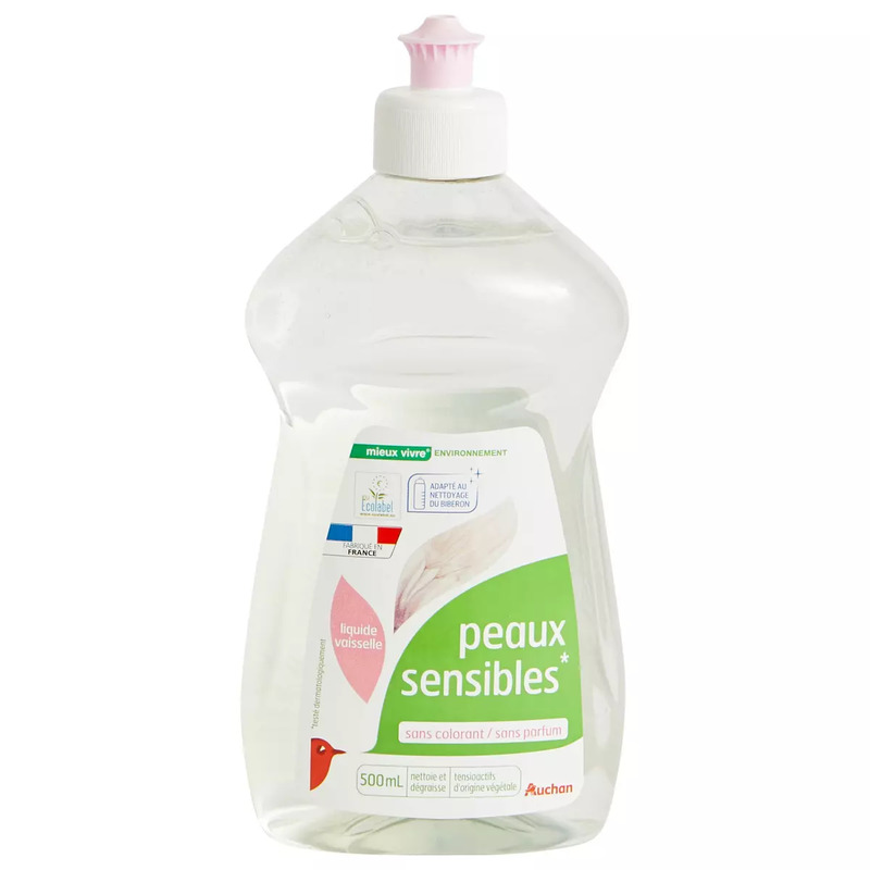 AUCHAN MIEUX VIVRE Liquide vaisselle écologique peaux sensibles 500ml
