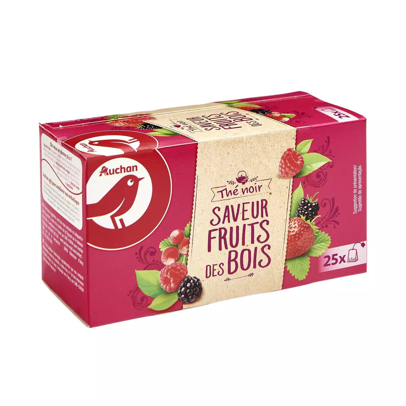 Auchan thé noir saveur fruits des bois x25 sachets