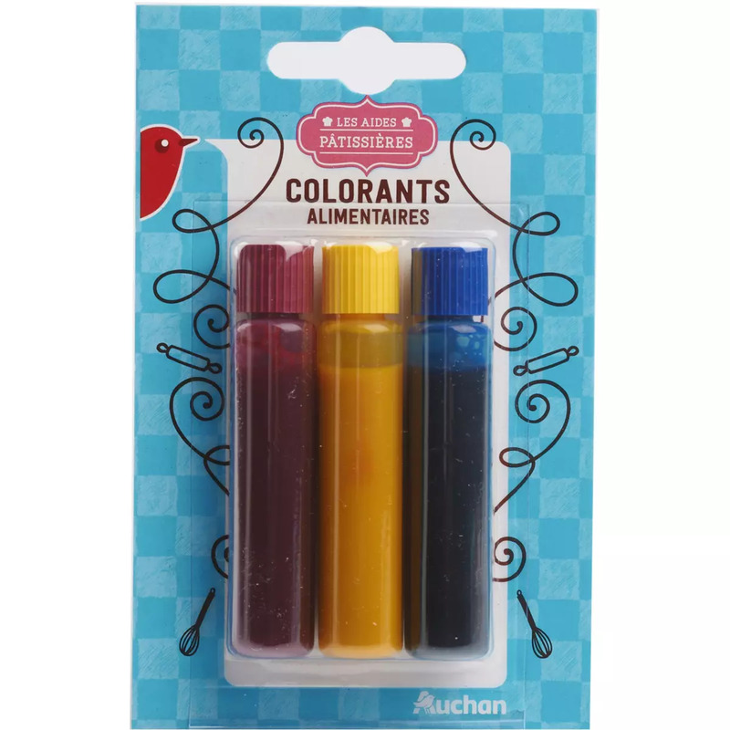 AUCHAN Colorants alimentaires 3 couleurs 3x6ml